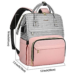 LOVEVOOK Laptop Backpack for Women Laptop Bag Computer Bag Teacher Work Bag Backpack Purse Rucksack,Stripe Grey and Pink