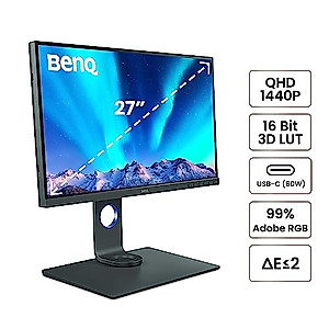 BenQ SW270C Photo Video Editing Monitor 27" QHD 1440p | 99% AdobeRGB,100% sRGB,97% P3 | IPS | Hardware Calibrated | 16 bit 3D LUT | DeltaE ≤2 | Uniformity | Pantone | AQCOLOR | Ergonomic | USB-C(60W)