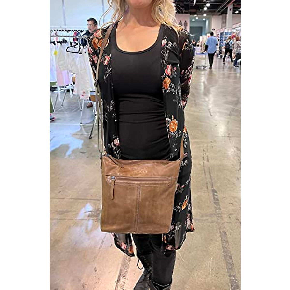 Leather Sling Bag for Women - Washed Leather Crossbody Bag Vintage Travel Shoulder Purse Handbag for Girls