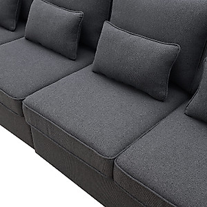 Harper & Bright Designs Upholstered Sofa with Armrest Pockets, 4-Seater Sofa Couch with 4 Pillows,Minimalist Style Couch for Living Room, Apartment, Office(Dark Grey)