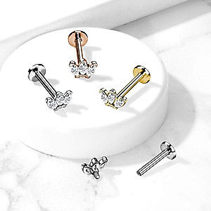 Pierced Owl 16G Stainless Steel Internally Threaded Triple Marquise CZ Crystal Top Flat Back Lip Cartilage Tragus Stud (Gold Tone, 8mm Barbell)