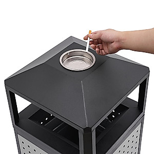 Oiveinya Industrial Waste Container,Stainless Steel Galvanized Heavy Duty Trash Can with Lid and Ashtray,Large Square Trash Can for Industrial Mall Kitchen Restaurants Indoor Outdoor (15 Gallons)
