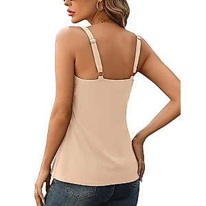 V FOR CITY Women's Built-in Bra Tank Adjustable Wide Strap Camisole Tops Scoop Neck Cotton Cami Shirts M