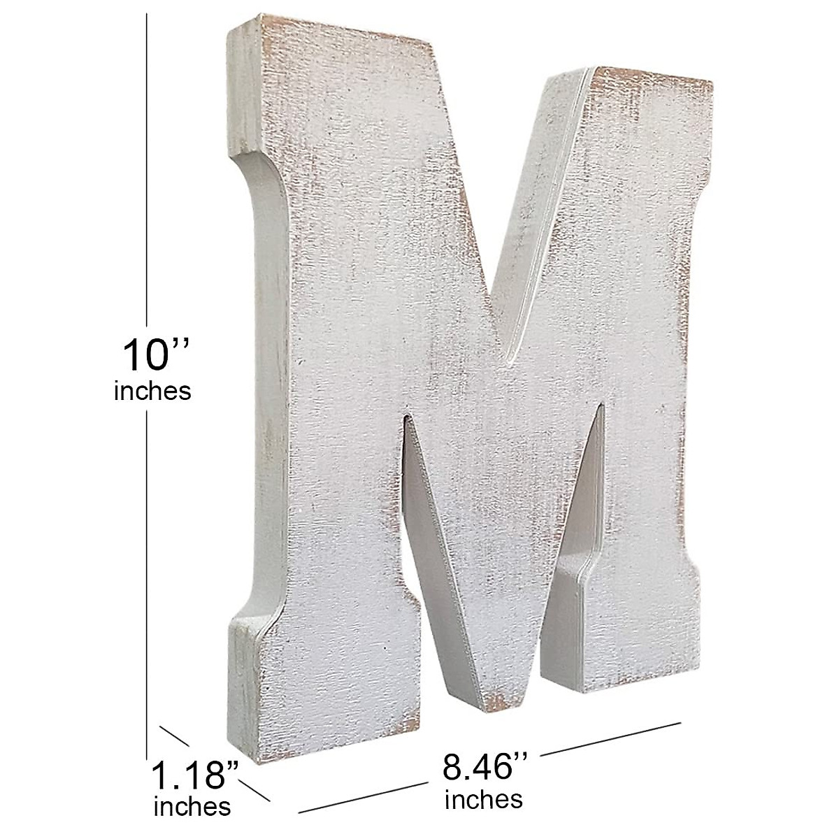 ABELOTS Large Wood Letter Distressed White Wash Alphabet Wall Décor Monogram Letter Alphabet Letters Free Standing Letters Wall Letters (M)