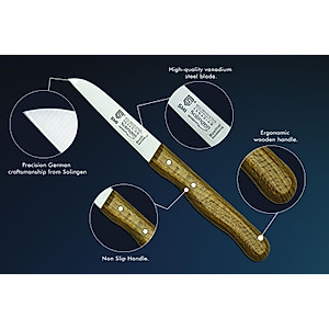 SMI Solingen Bird Beak Knife Germany Paring Knife Set Wooden Handle Peeling Knife for Fruits and Vegetables Knife Straight & Curved Stainless Steel Sharp Blade, Not Dishwasher Safe