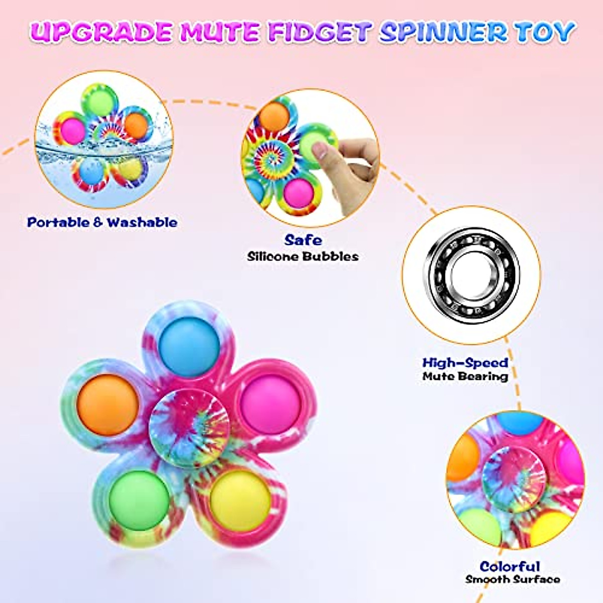 MeetYu Fidget Spinners 2 Pack, Tie Dye Pop Fidget Spinner Poppet for Kids Adult, Fidget Spinners for Christmas Party Favors Goodie Bag Fillers, Finger Spinner Fidget Toys Pack for Stress Relief