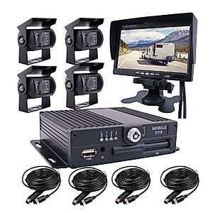 JOINLGO 4 Channel 256GB 1080P AHD HD Mobile Vehicle Car DVR Black Box Video Recorder Kit with 4pcs Waterproof Side Rear View Backup Night Vision Metal IR 2.0MP Car Camera 7" HD Car Monitor