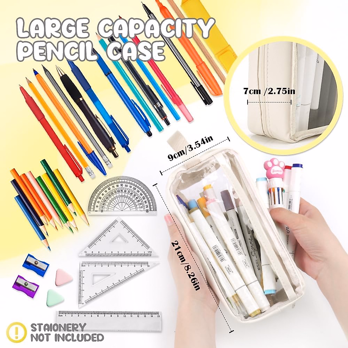 TOUCHCLOUD Large Capacity Pencil Case, Clear Handheld Multifunction Pencil Pouch Simple Stationery Bag Aesthetic Pen Bag for School Teen Girl Boy Office Adult