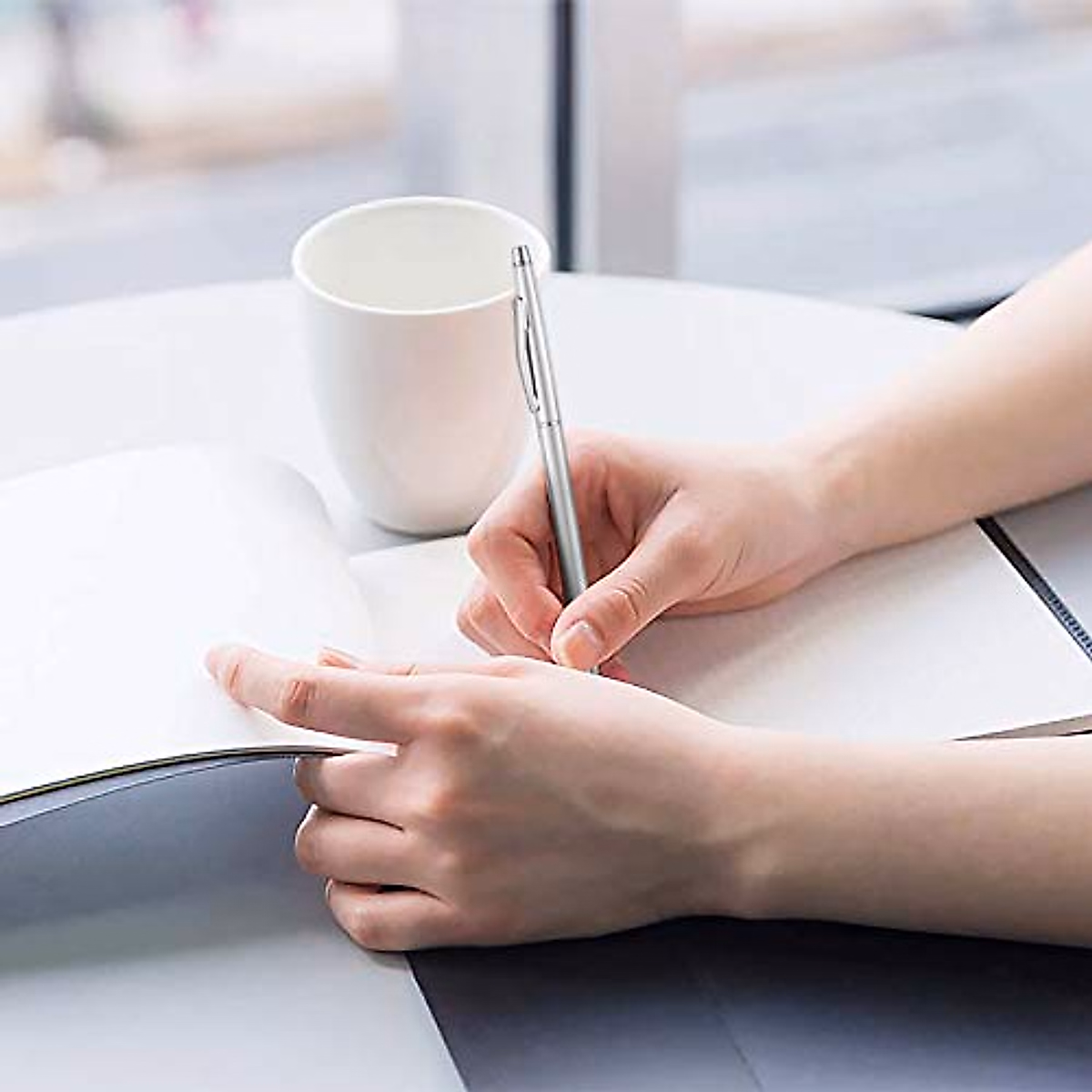 Unibene 6 Pack Silver Slim Mental Ballpoint Pens Medium Point(1 mm) - Black ink, Nice Gift for Business Office Students Teachers Wedding Christmas