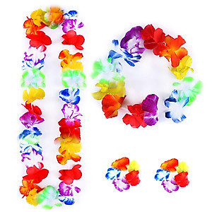 GINMIC Hawaiian Leis, Luau Party Favors,64Pcs Tropical Hawaiian Party Necklace,Hawaiian Plumeria Flower Hair Clip,Headbands and Wristbands, For Kids or Adults Party Supplies, Birthday, Wedding