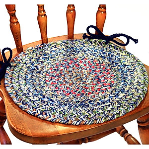 MISC Set of 4 - Denim Blue Braided Chair Pads Braid Cushion Rounded Seat Covers Rustic Farmhouse Country Charm Dining Room, Synthetic Fiber