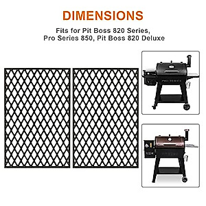 GRISUN Grill Grates for Pit Boss 820 Series, Pro Series 850 Wood Pellet Grills, Heavy Duty Cast Iron Grill Grids for Pit Boss 820 Deluxe Grill, 2 PCS