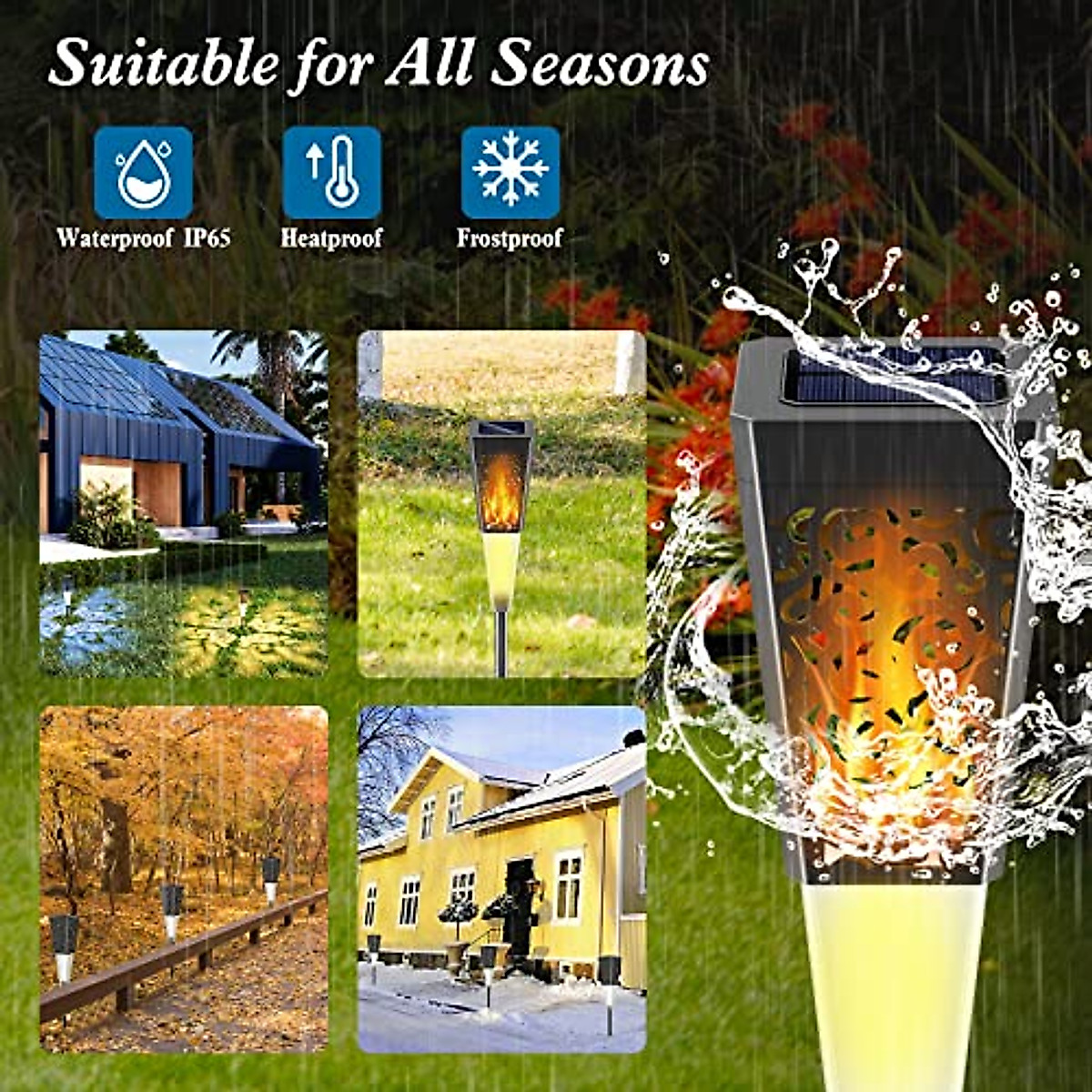 HEMOPLT Solar Outdoor Lights, Pack of 4 Solar Lights Outdoor Waterproof, Color Changing + Warm White Solar Garden Llights, IP 67 Waterproof Garden Lights, for Walkway, Yard, Lawn, Landscape, Driveway