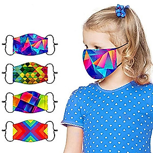 PENATE Kids'Geometric Print Breathable Face Bandanas Reusable&Washable Cotton Protect Yourself Facemasks with Adjustable Earloop