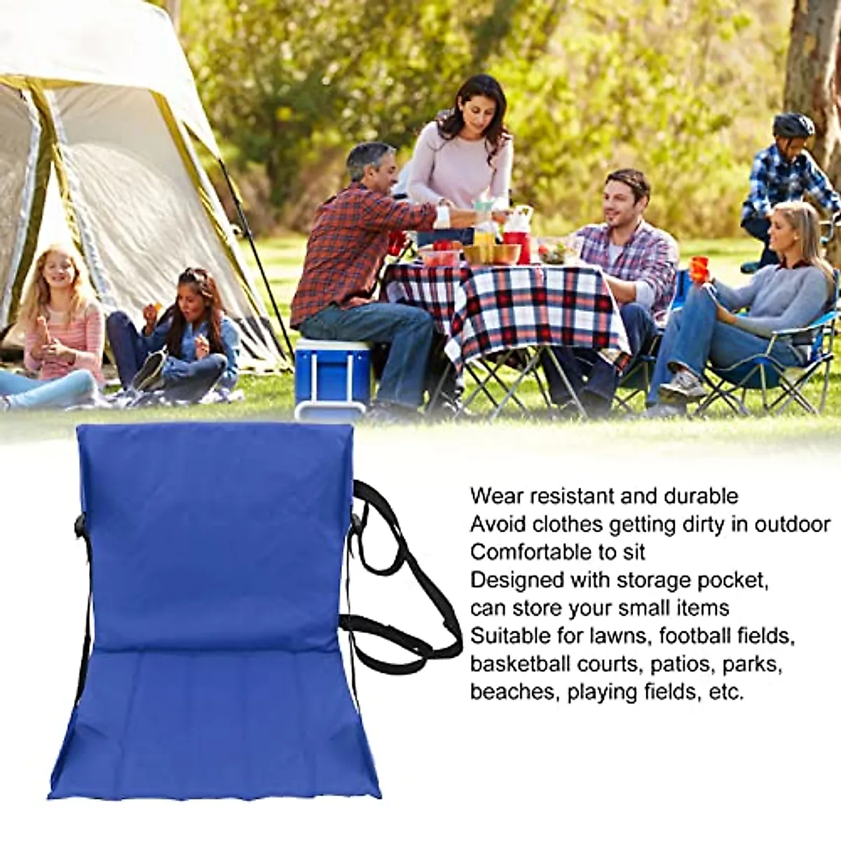 Tgoon Folding Bleacher Cushion, Portable Lightweight Folding Stadium Seat Oxford Cloth for Lawn(Blue)