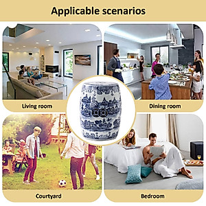 JENKEM Decorative Ceramic Garden Stool, Glazed Hollow Celadon Shoe-Changing Stool Drum Stool, Suitable for Outdoor Garden, Living Room, Terrace, Etc.