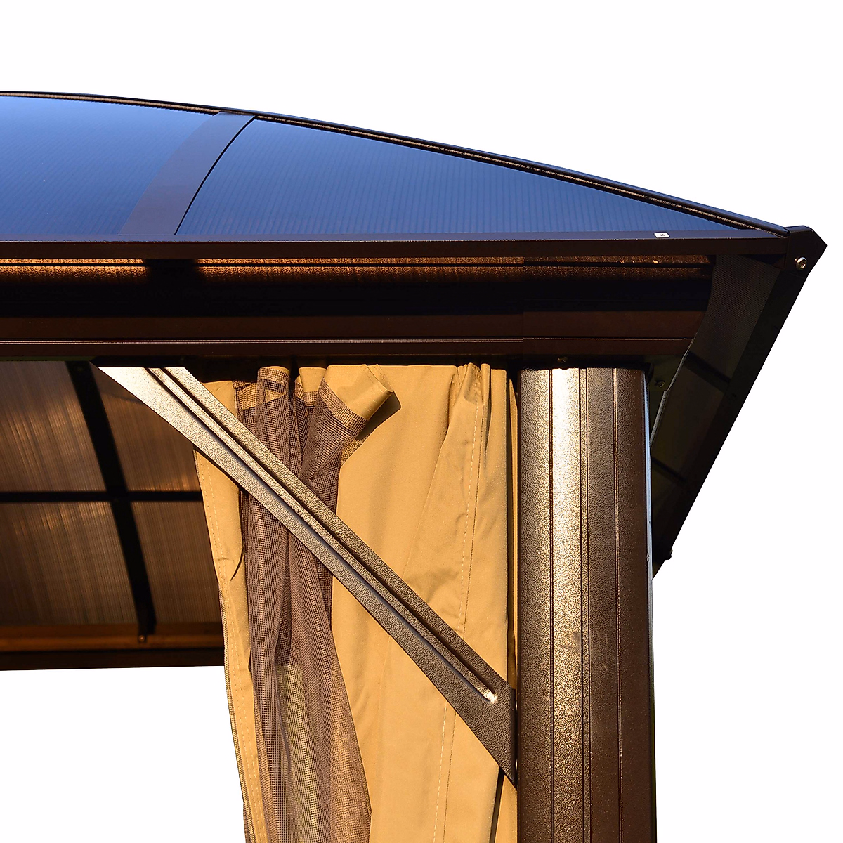 ALEKO Hardtop Gazebo with Removable Mesh Walls and Curtains | 12 x 12 Feet | Brown | GZBHR02