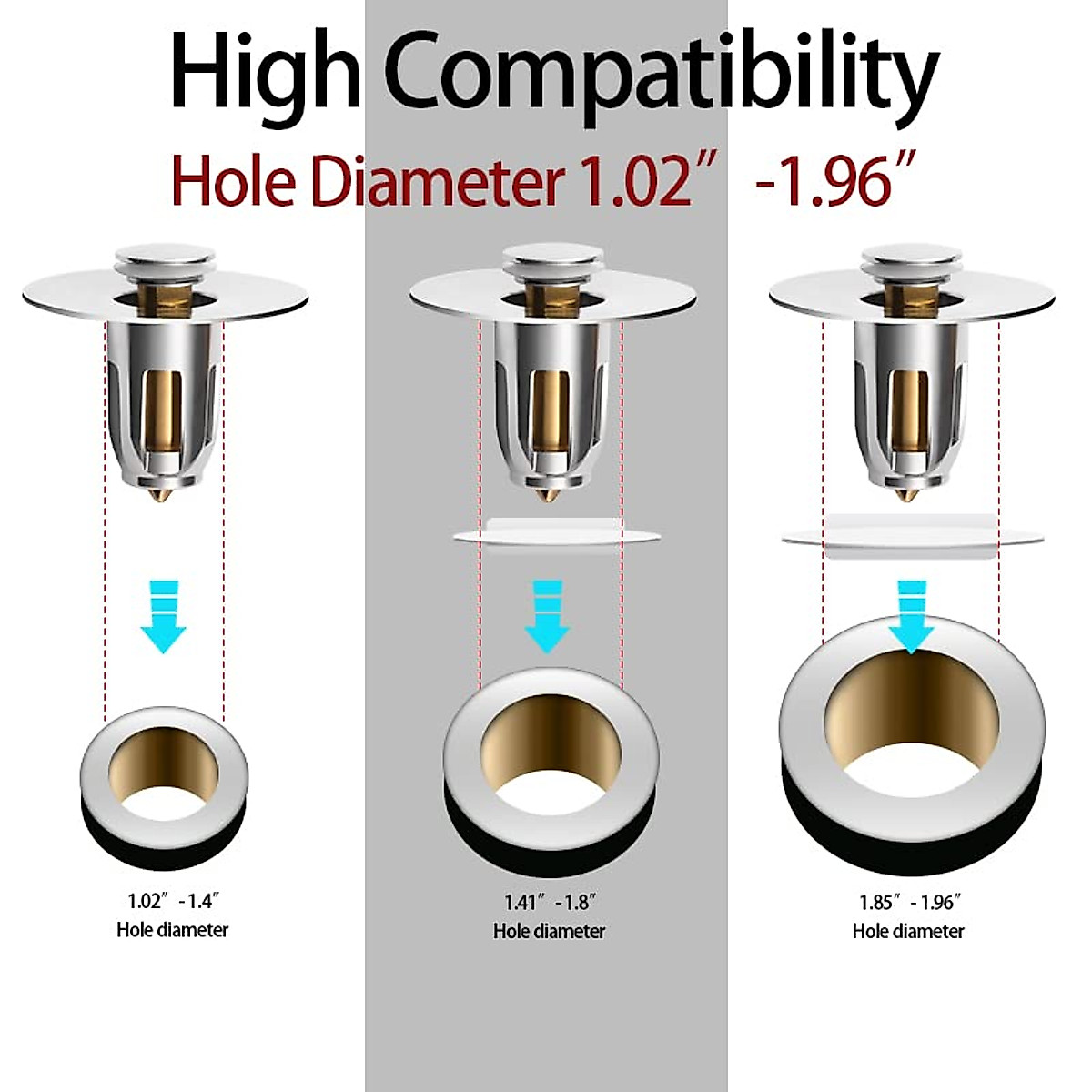 Westablize 2 Pack Universal Silver Bathroom Pop Up Sink Stopper with Basket, Sink Drain Plug for 1.02"-1.96" Drain Holes, Brass and Stainless Steel Sink Drain Stopper