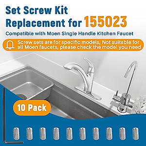 Terixe 10-Pack 155023 Screw Kit Replacement for Moen | 304 Stainless Steel Set Screw Kit | Includes Wrench for Kitchen Faucet Handle Repair & Faucet Replacement Parts