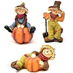 Gift Boutique Thanksgiving Fall Scarecrows Table Decor Figurines with Pumpkins Set of 3 Autumn Harvest Gifts Home Office Party Supplies Centerpiece