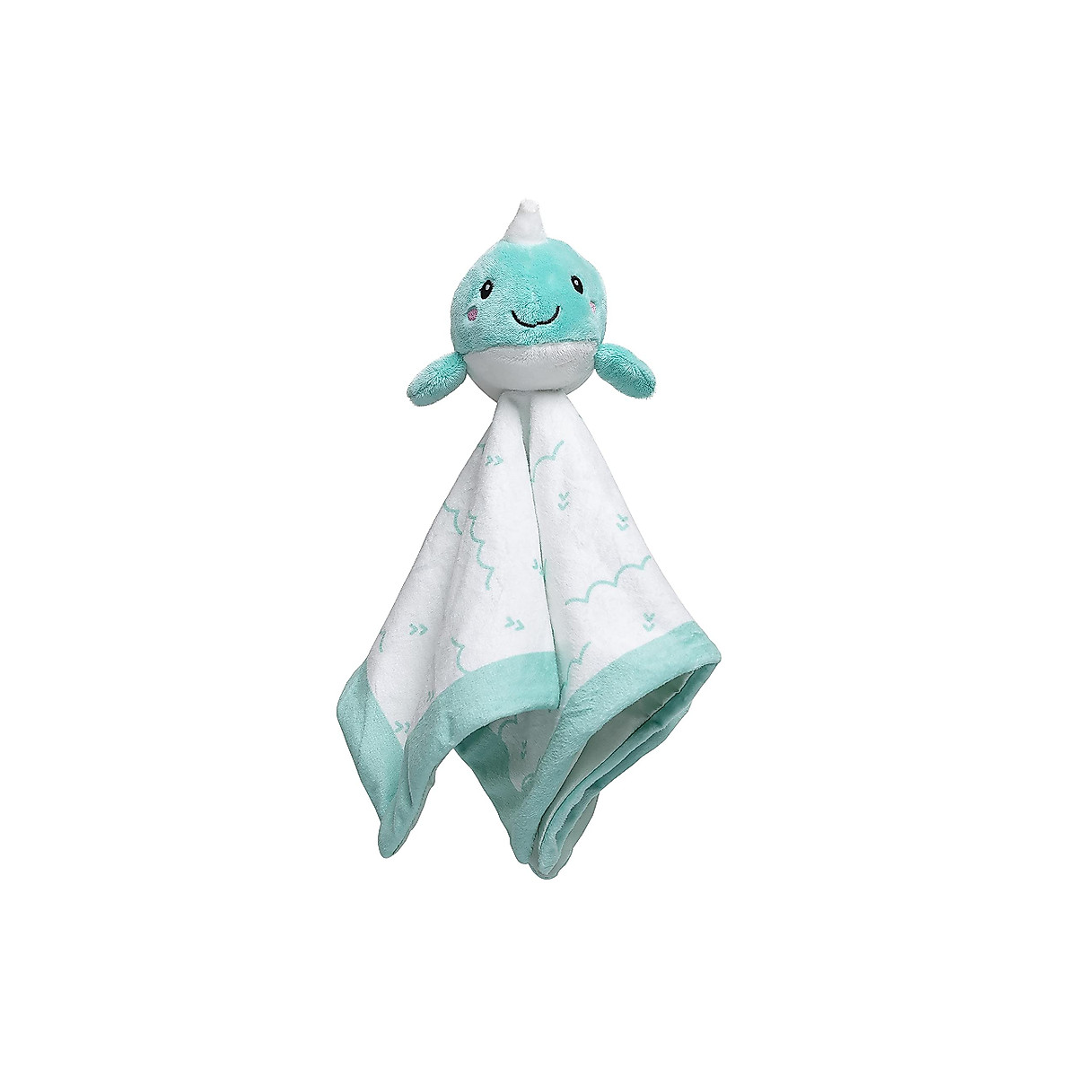 SONA G DESIGNS Baby Lovey Custom Personalized with Name Plush Security Blanket - Narwhale - Elephant - Owl for Infants Babies Toddlers Newborns (Aqua Narwhal with Embroidered Name)