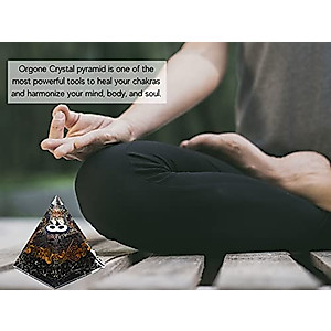 Organite Orgone Pyramid Extra Large 95 MM - Orgone Energy Pyramid with Evil Eye, Hematite, Tiger Eye, Black Obsidian Crystals and Healing Stone - Orgonite Pyramids Crystals and Positive Energy