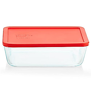 Pyrex Simply Store Glass Food Storage Container, Snug Fit Non-Toxic Plastic BPA-Free Lids, Freezer Dishwasher Microwave Safe, 11 Cup