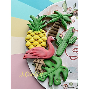 LILIAO Tropical Flamingo Cookie Cutter Set - 3 Piece - Palm Tree, Cactus and Tropical Monstera Leaf Biscuit Fondant Cutters - Stainless Steel