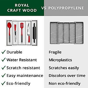 ROYAL CRAFT WOOD Luxury Bamboo Kitchen Drawer Organizer - Silverware Organizer - Utensil Holder and Cutlery Tray with Grooved Drawer Dividers for Flatware and Kitchen Utensils (5 Slot, White)