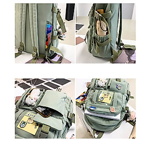 MWZING Kawaii Backpack with Lunch bag Kawaii Shoulder Bag Cute Aesthetic Backpack with Cute Pin Accessories Plush Pendant PINK