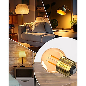 TobeBright 1.5Watt Low Watt LED Light Bulbs Equivalent to 10 Watt Night Light Bulbs,E26 Standard Base G40 Small Globe Light Bulbs,2200K Soft Warm Light Bulb for Bedroom,Amber Glass,Non-Dimmable,2-Pack