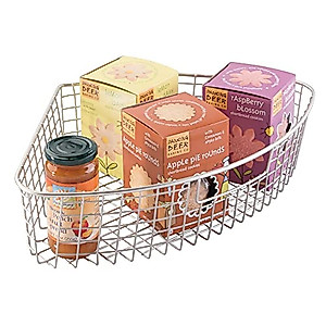 mDesign Wire Basket for Corner Cabinet Lazy Susan with Front Handle - Kitchen Cabinet, Shelf, and Pantry Corner Bin - 1/4 Wedge Metal Organizer for Lazy Susan - Concerto Collection - 2 Pack - Satin
