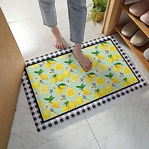 Door mat Door Mats Bath Rugs Summer Yellow Lemon Floral Green Leaf,Plush Doormats Non Slip Carpet Black White Buffalo Check Fruit Flower Watercolor,gy Fuzzy Area Throw Rug Kitchen/Bathroom 18x30in