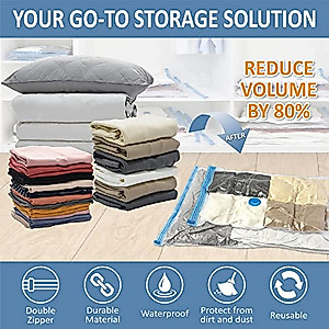 12 Pack Vacuum Storage Bags, Space Saver Bags (2 Jumbo/2 Large/2 Medium/2 Small/4 Roll) Compression Storage Bags for Comforters and Blankets, Vacuum Sealer Bags for Clothes Storage, Hand Pump Included