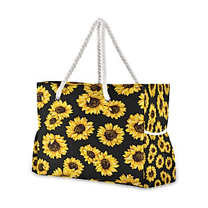ALAZA Sunflower Blossom Floral Flower Tote Bag Beach Large Bag Rope Handles for Shopping Groceries Travel OutdoorsPattern267802802