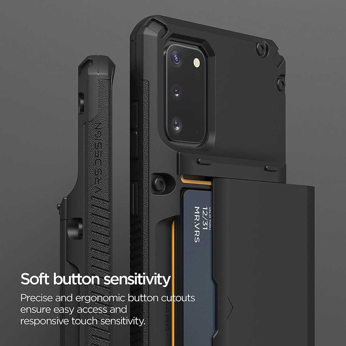 VRS DESIGN Damda Glide Pro Phone Case for Galaxy S20 (not FE), with [4 Cards] [Semi Auto] Premium Sturdy Credit Card Slot Wallet for Samsung Galaxy S20 Case 6.2 inch(2020) Black