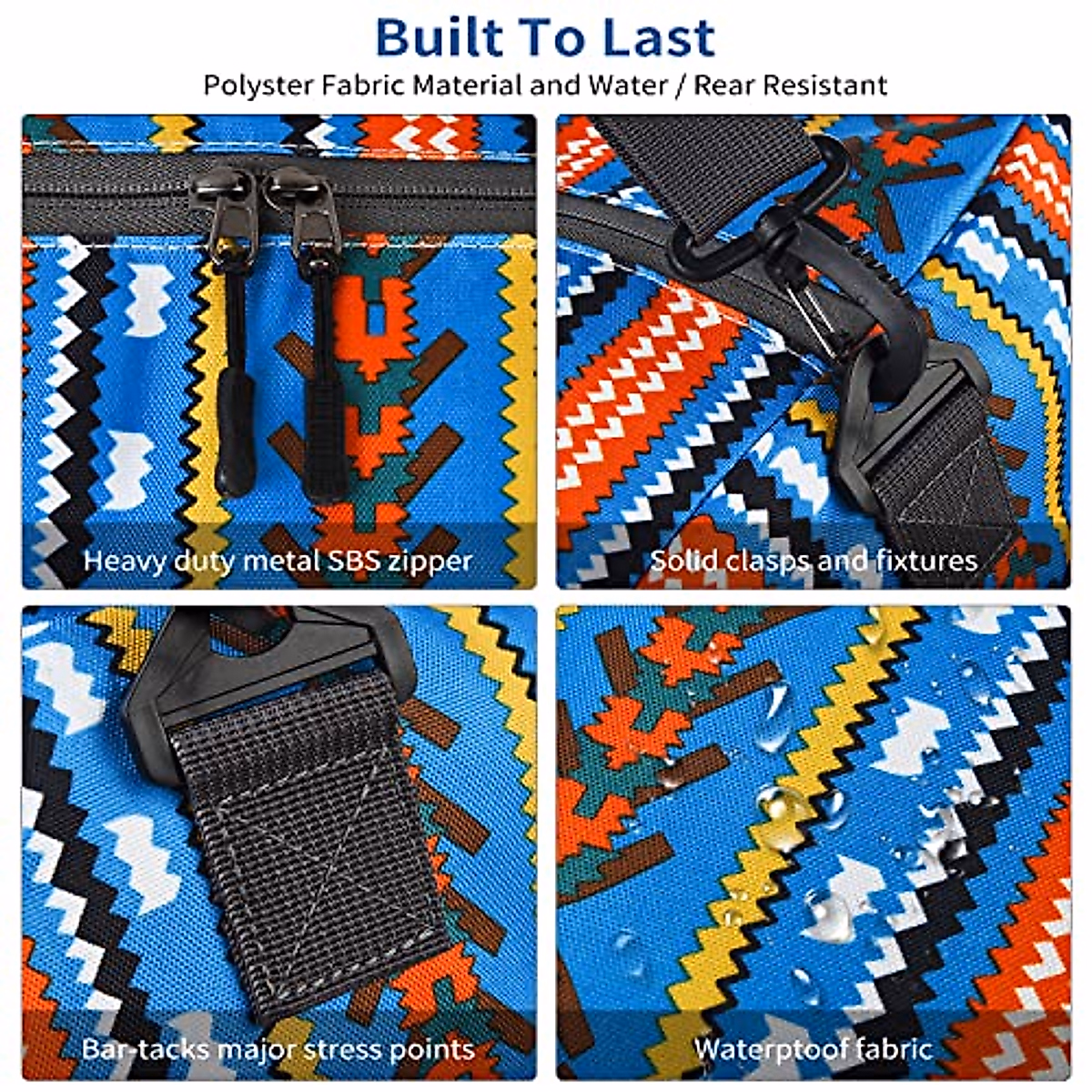 Duffel Bag 65L Packable Duffle Bag with Shoes Compartment Unisex Travel Bag Water-Resistant Duffle Bag(Bohemian Blue,65L)