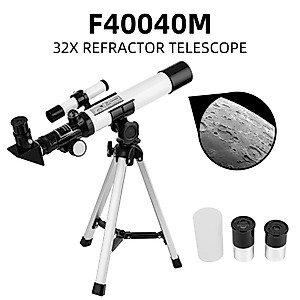 Telescope for Kids Focal Length 400mm Aperture 40mm(400x40mm) with Compass &Tripod& Finder Scope, Refractor Portable Kids' Telescope and Beginners' Telescope for Exploring The Moon and Its Craters