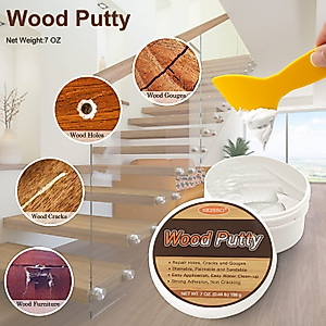 SEISSO Wood Putty, Water-Based Wood Filler, White Wood Putty for Trim, Wood Filler Paintable, Stainable, Wood Furniture Repair kit - Restore Wooden Table, Cabinet, Floors, Door