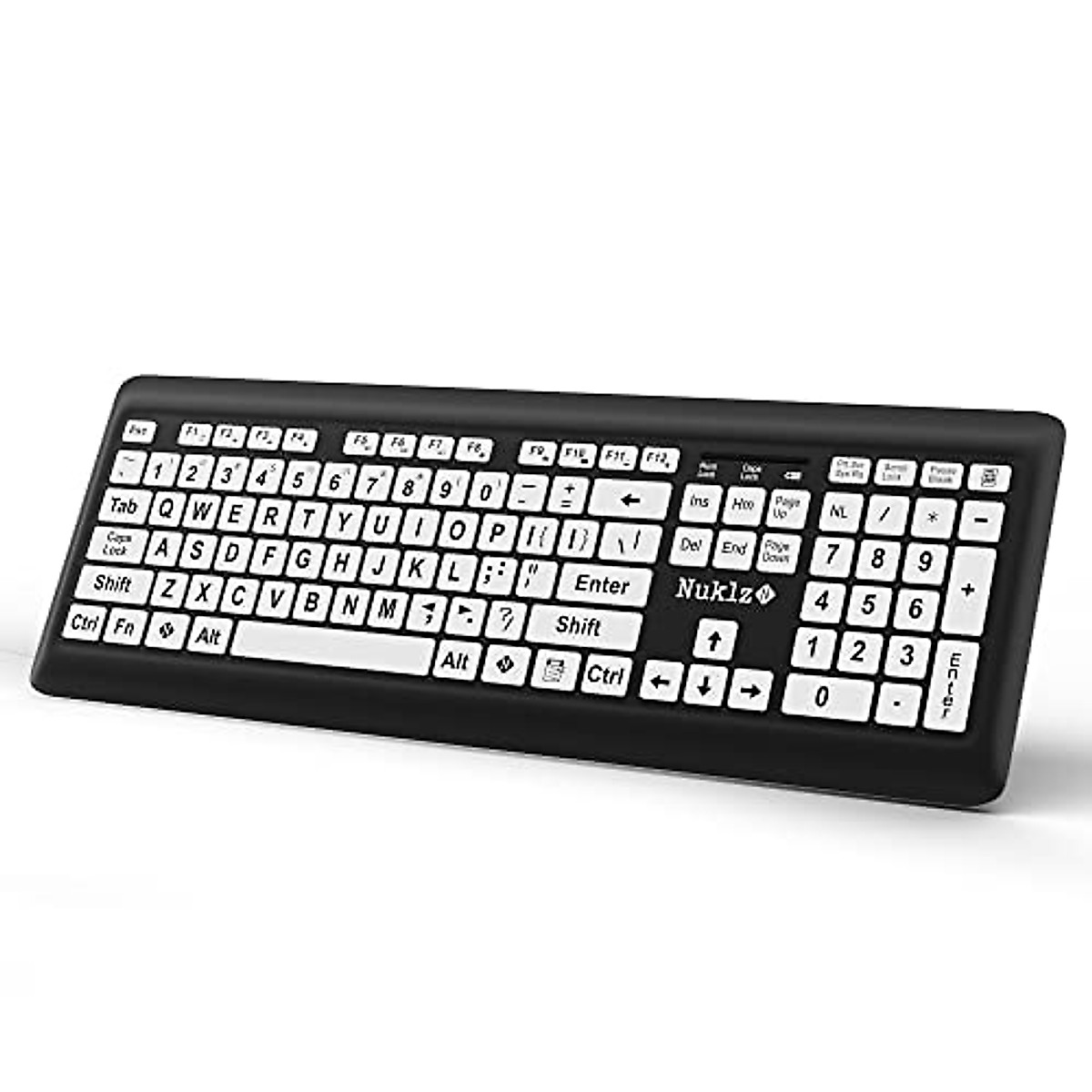 Nuklz N Magnus 325 | Wireless Large Print Full Size Computer Keyboard | High Contrast Black & White Keys | Soft Buttons | Ideal for Visually Impaired, Beginners and Seniors | Plug & Play