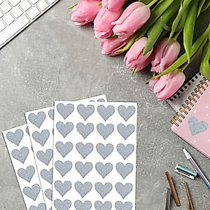 Royal Green Glitter Heart Stickers Silver Labels Perfect for Parties, Envelope Seals, Thank You, Party Favor Bags, Treat Bag Seals, and Gift Boxes 1.5" x 1.75" - 144 Pack