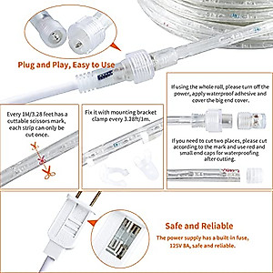 YQNLIFA Dimmable 80ft LED Rope Lights, 864 LEDs IP65 Waterproof Outdoor Indoor Linkable Cuttable Rope Light, 110V 6000K Daylight White Rope Light for Patio Garden Corridor Home Party Décor