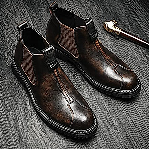 Men's Chelsea Boots For Men Oxfords Dress Leather Shoes Mens Formal Casual Man Work Fashion Brown Size 10 Loafers Slip On Male Hiking Cowhide Shoe High Top