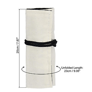 PATIKIL Handmade 12 Slots Roll Up Pencil Case, Canvas Pencil Wrap Pouch Pen Holder Organizer for Artist Drawing Coloring Sketching, White/Black