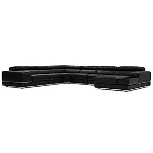 Zuri Furniture Wynn Black Leather Sectional Sofa with Adjustable Headrests - Right Chaise