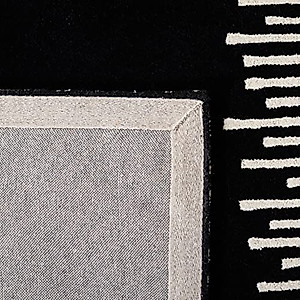 Safavieh Fifth Avenue Collection 6' x 9' Black/Ivory FTV129Z Handmade Modern Contemporary Abstract Stripe Border Wool Area Rug