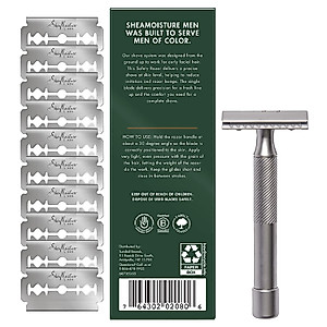 Shea Moisture Men, Double Edge Safety Razor with 10 Refill Double Edge Razor Blades for Men, Platinum Coated, Stainless Steel, Dad Gifts, 1 Razor Handle & 10 Razor Blades per Box