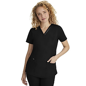 Healing Hands Scrub Top for Women with 3 Pockets and Easy Care, 2-Way Stretch Fabric Plus Size 2278, 5XL, Black