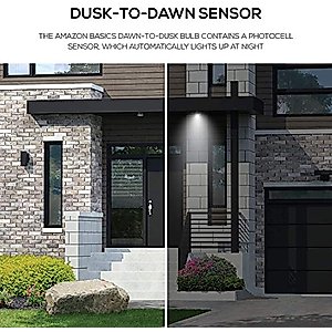 Amazon Basics A19 Dusk to Dawn Sensor LED Light Bulb, 60 Watt Equivalent, Energy Efficient 9W, E26 Standard Base, Soft White 2700K, Non-Dimmable, 10,000 Hour Lifetime , 6-Pack