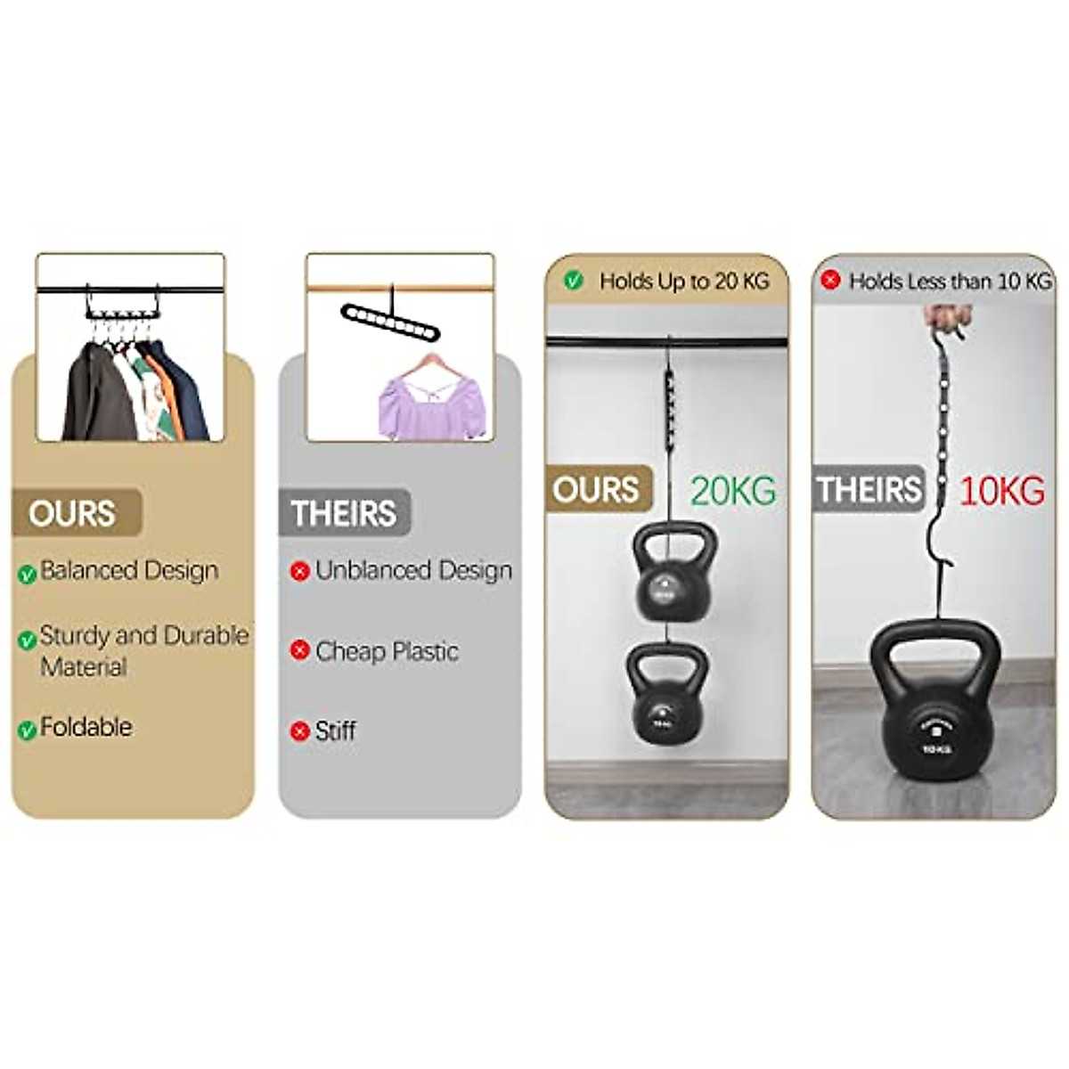 Space Saving Hangers, 8 Pack Black Heavy Duty Plastic Closet Hangers Space Saving, Hanger Organizer for Closet Organizers and Storage, Collapsible Magic Hangers Space Saver (Black)